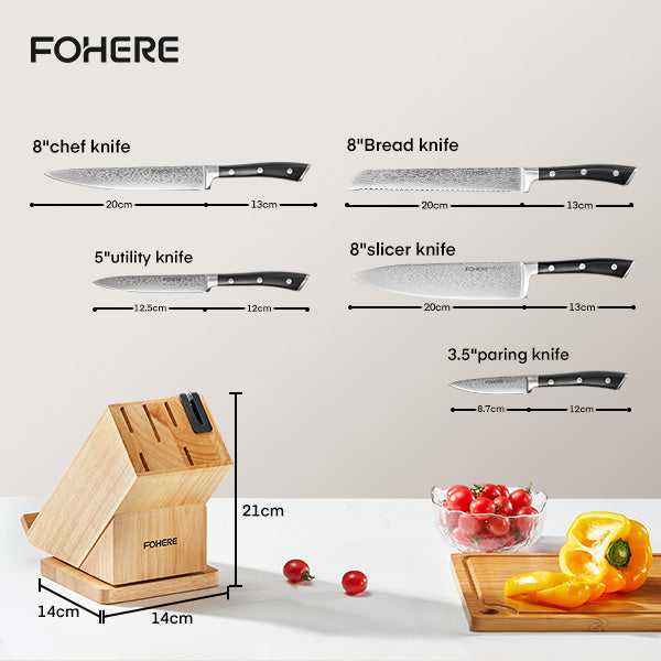 Knife Set, 360° Rotatable Knife Holder with 6pcs Kitchen Knife Sets, H ...
