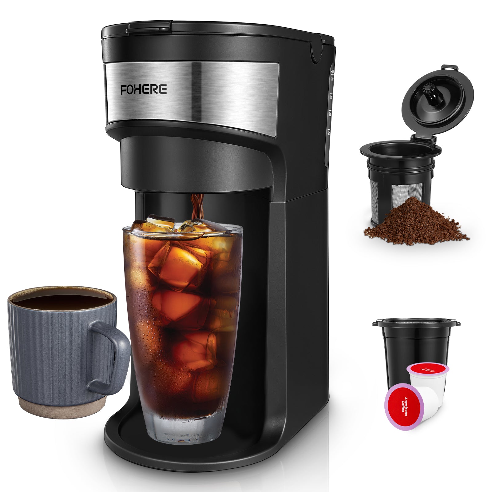 FOHERE Coffee Maker, Single Serve Iced and Hot Coffee Brewer for K Pod ...