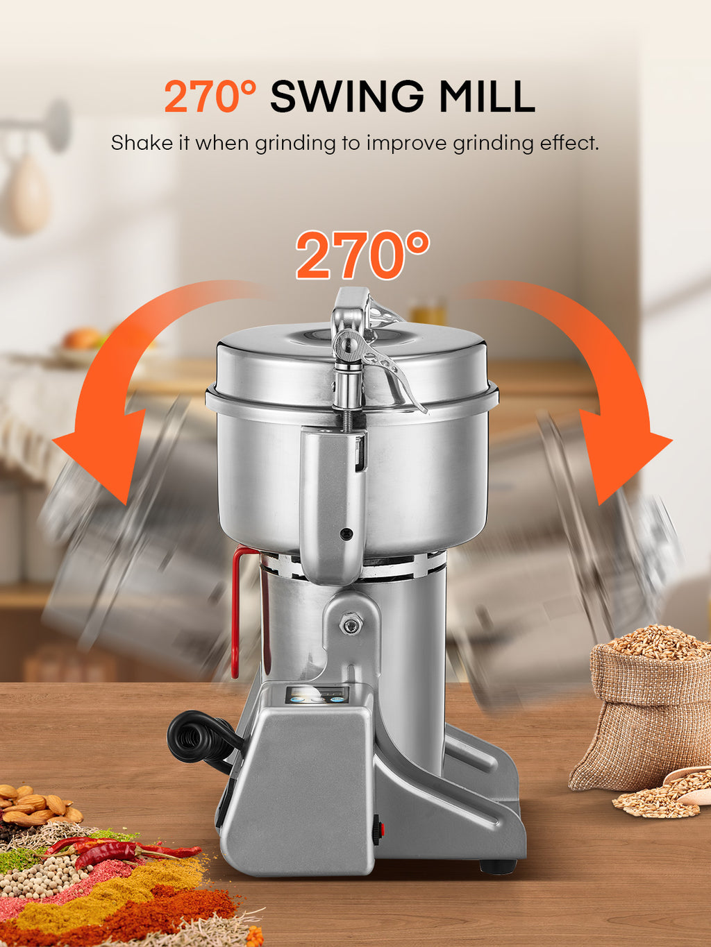 Grain Mill Grinder Electric 2500g, Swing Herb Mill Grinder for Dry Spi ...