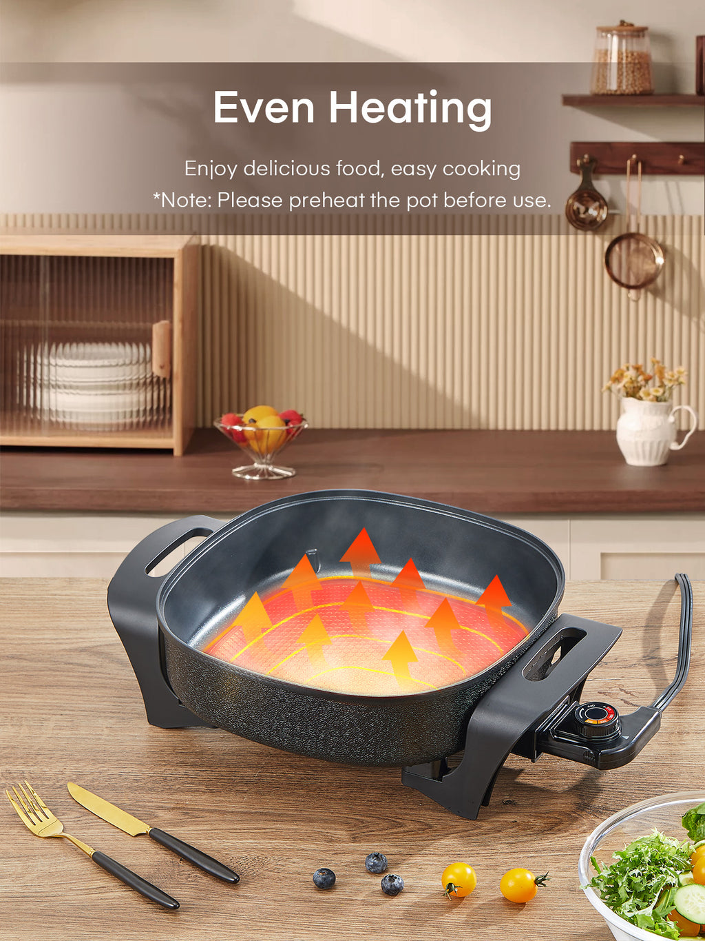 Electric Skillet, 12 Inch Deep Non Stick Electric Frying Pan with Stan ...