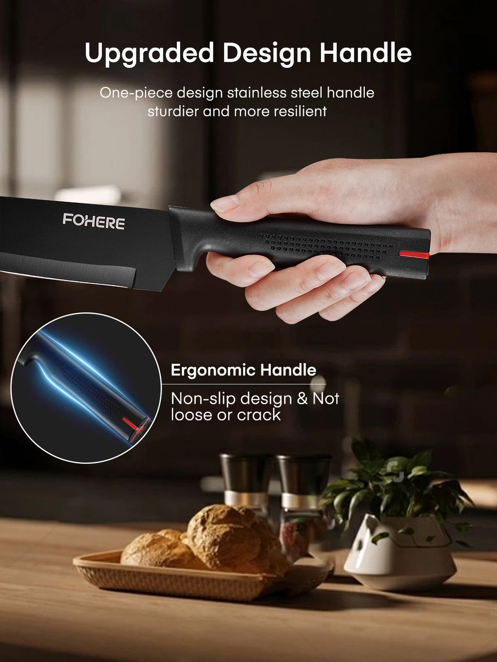 FOHERE 13 Pieces Knife Set with Block, Stainless Steel Knive Sets for ...
