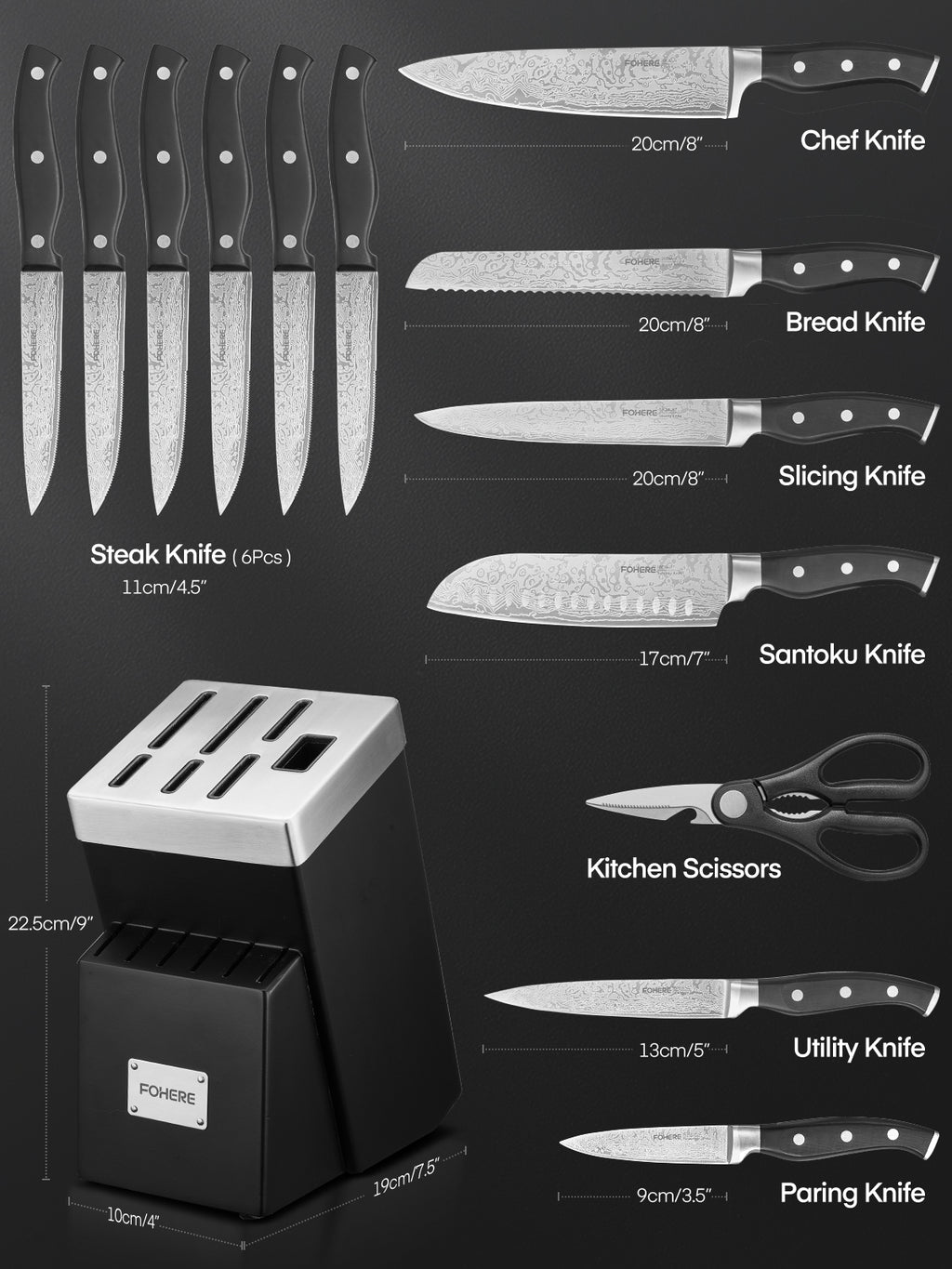 Knife Block Set, FOHERE 14 Pieces Self Sharpening Knife Block Set, Sta ...