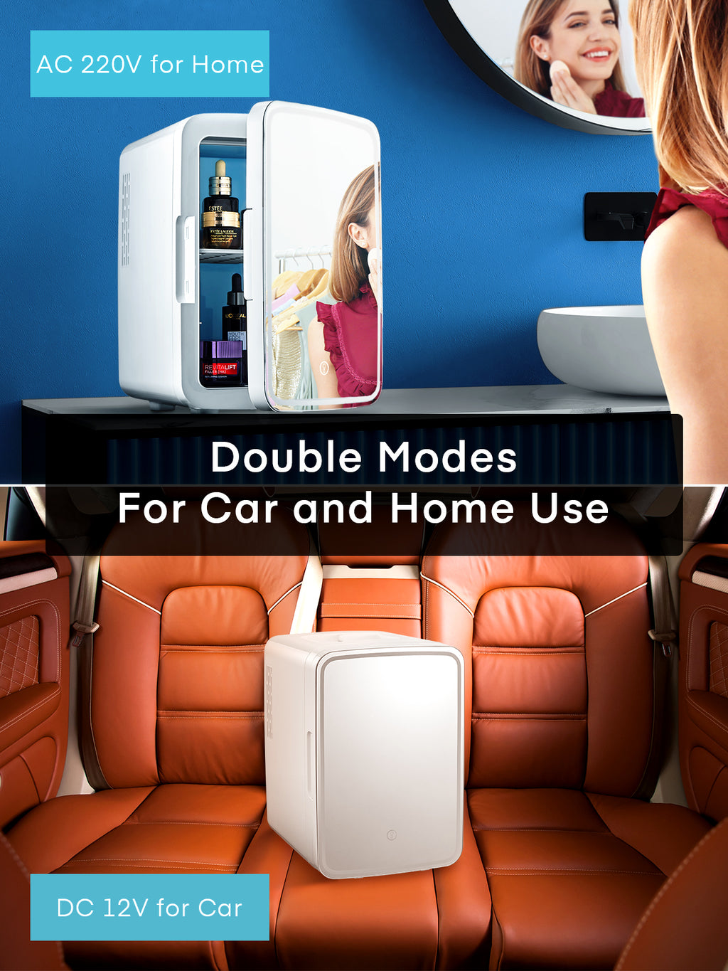 FOHERE 10L/11 Cans Mini Skincare Fridge with Mirror, 3-Mode LED, AC/DC ...