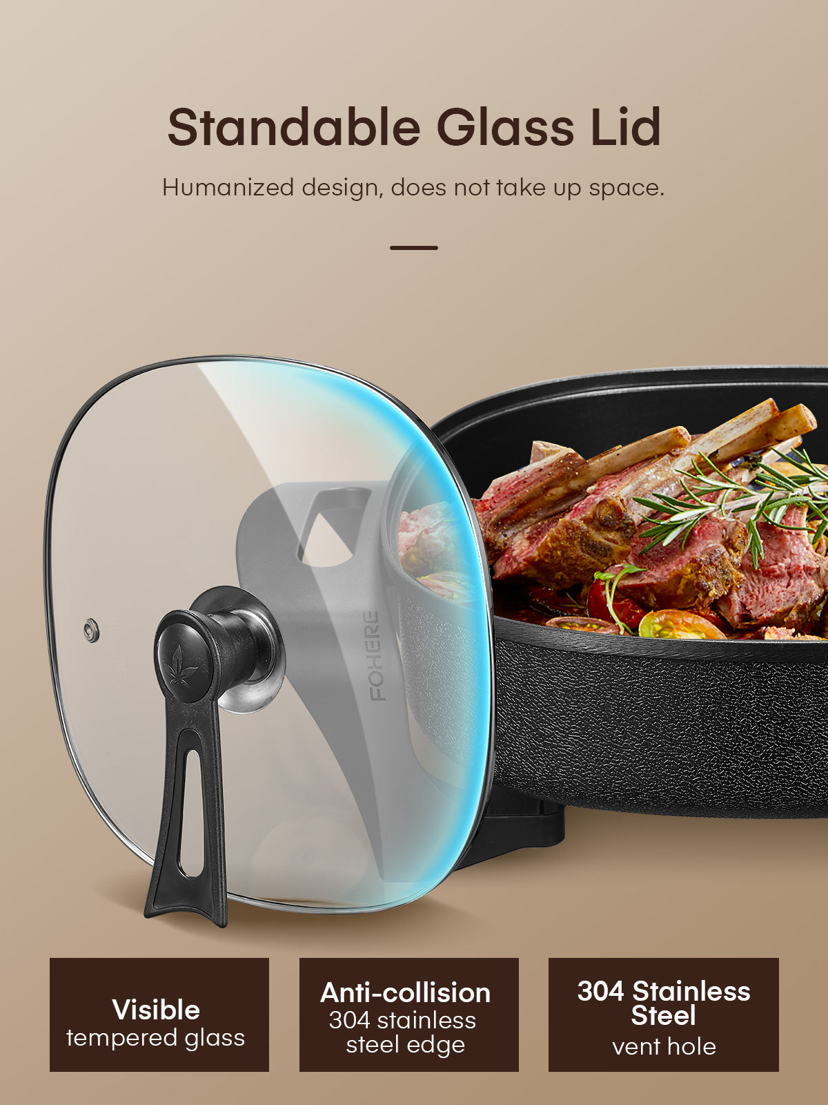 Electric Skillet, 12 Inch Deep Non Stick Electric Frying Pan with Stan ...