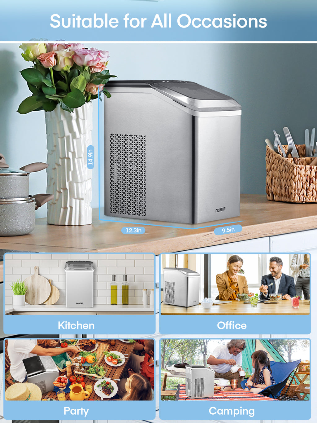 FOHERE Nugget Ice Maker Countertop, 38 Lbs In 24Hrs, Chewable Pellet I ...