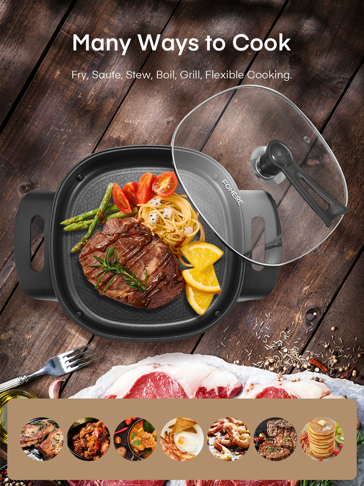 Electric Skillet, 12 Inch Deep Non Stick Electric Frying Pan with Stan ...