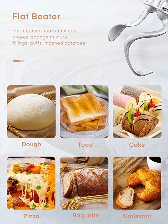 5.5QT Stand Mixer Electric with Double Dough Hook, Wire Whip & Beater ...