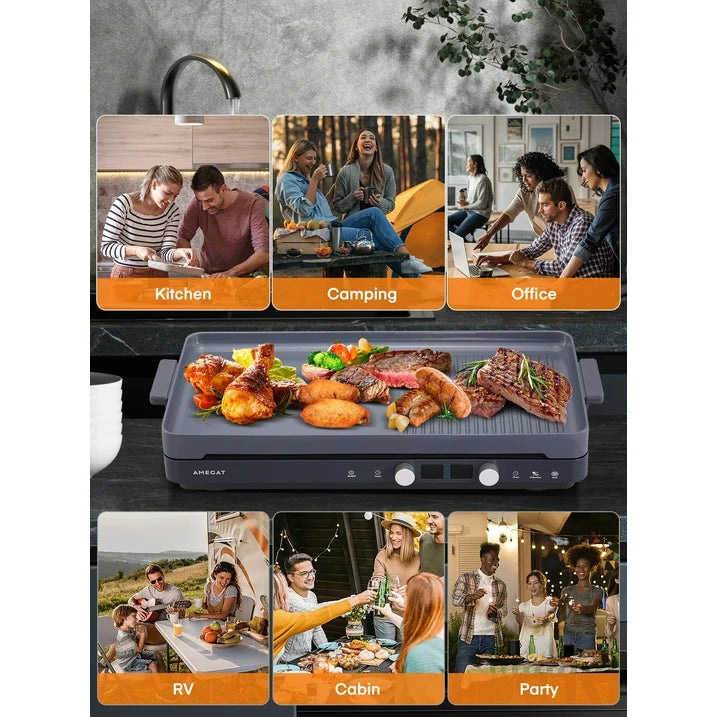 Induction Cooktop 2 Burners 1800W with Removable Cast Iron Griddle Pan ...