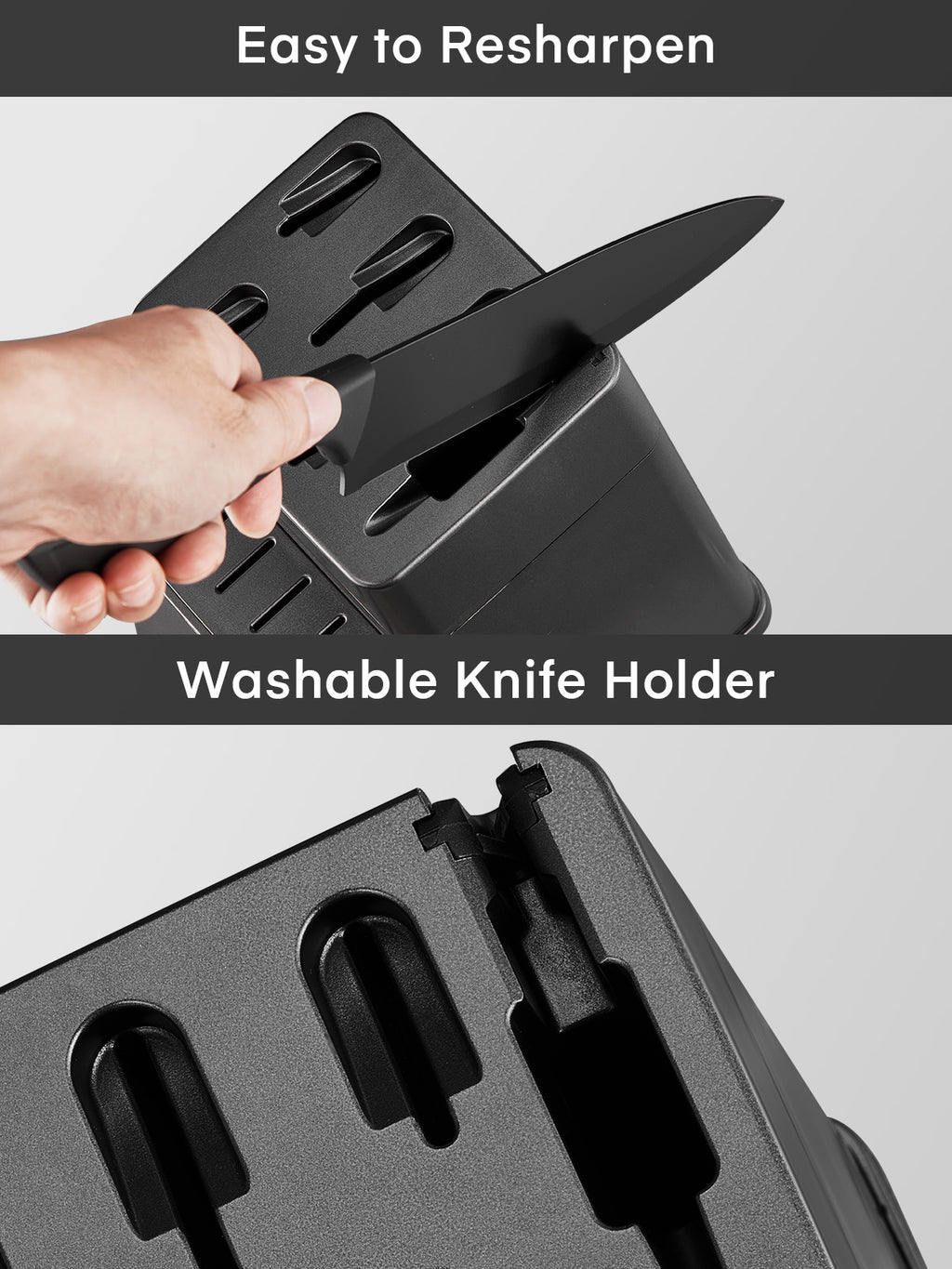 Knife Block Set, FOHERE 13 Pcs Self Sharpening Knife Set, High Carbon ...