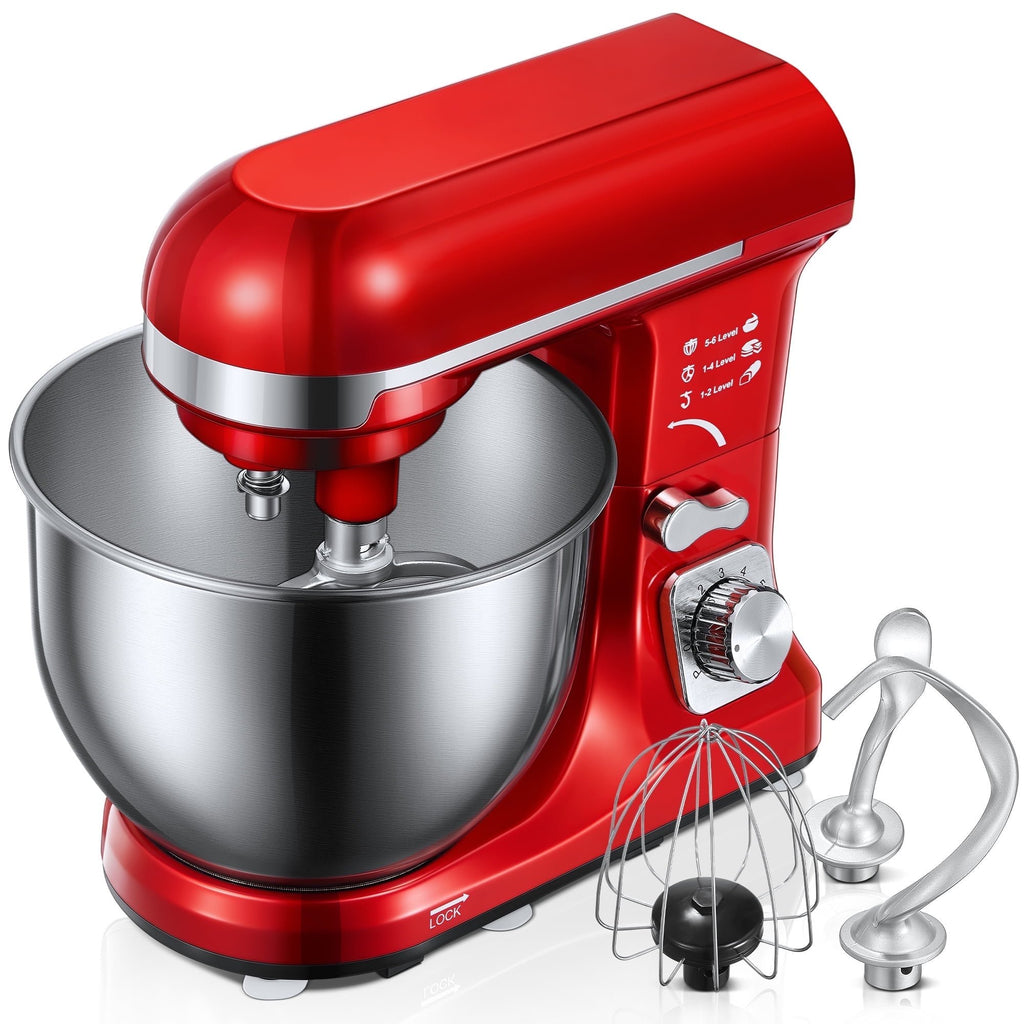 FOHERE Stand Mixer with Double Hook, 6 Speeds, 5.5Qt Stainless Steel B ...