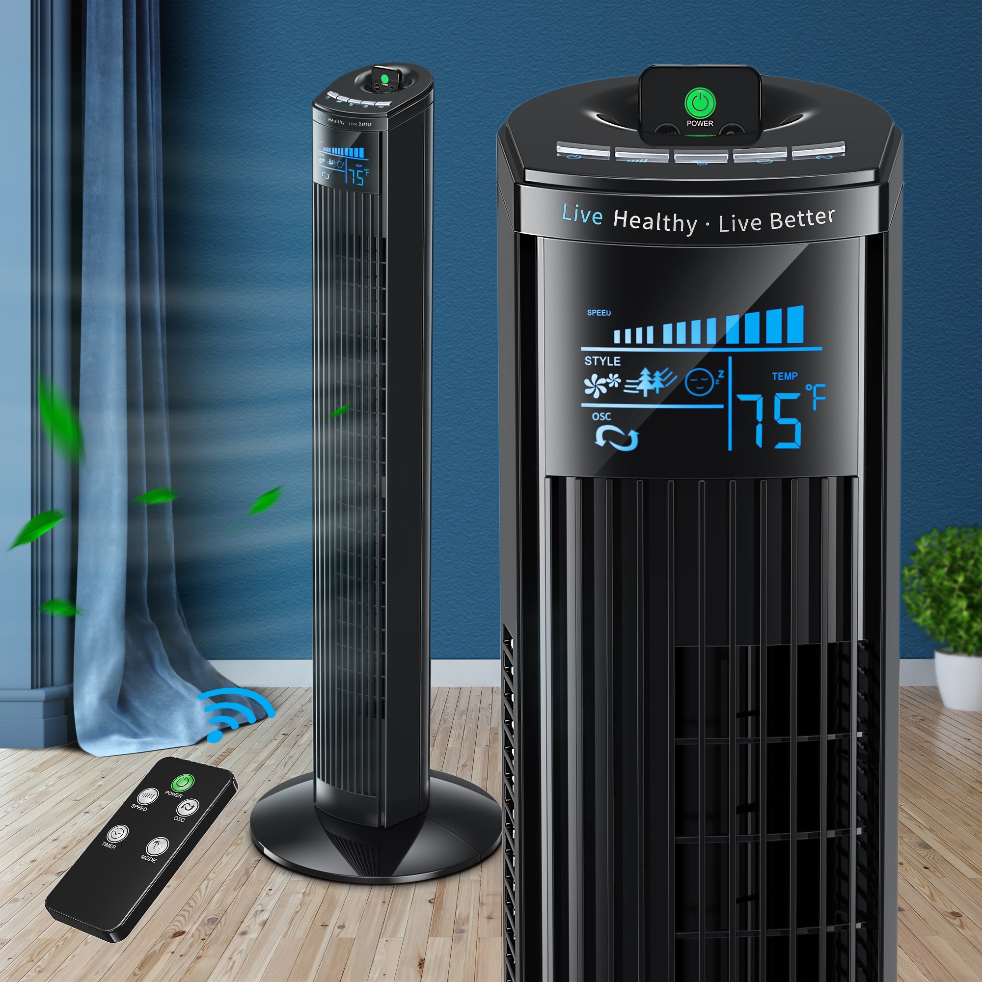 Tower Fan, 36" Oscillating Tower Cooling Fan with Remote Control, 12-H ...