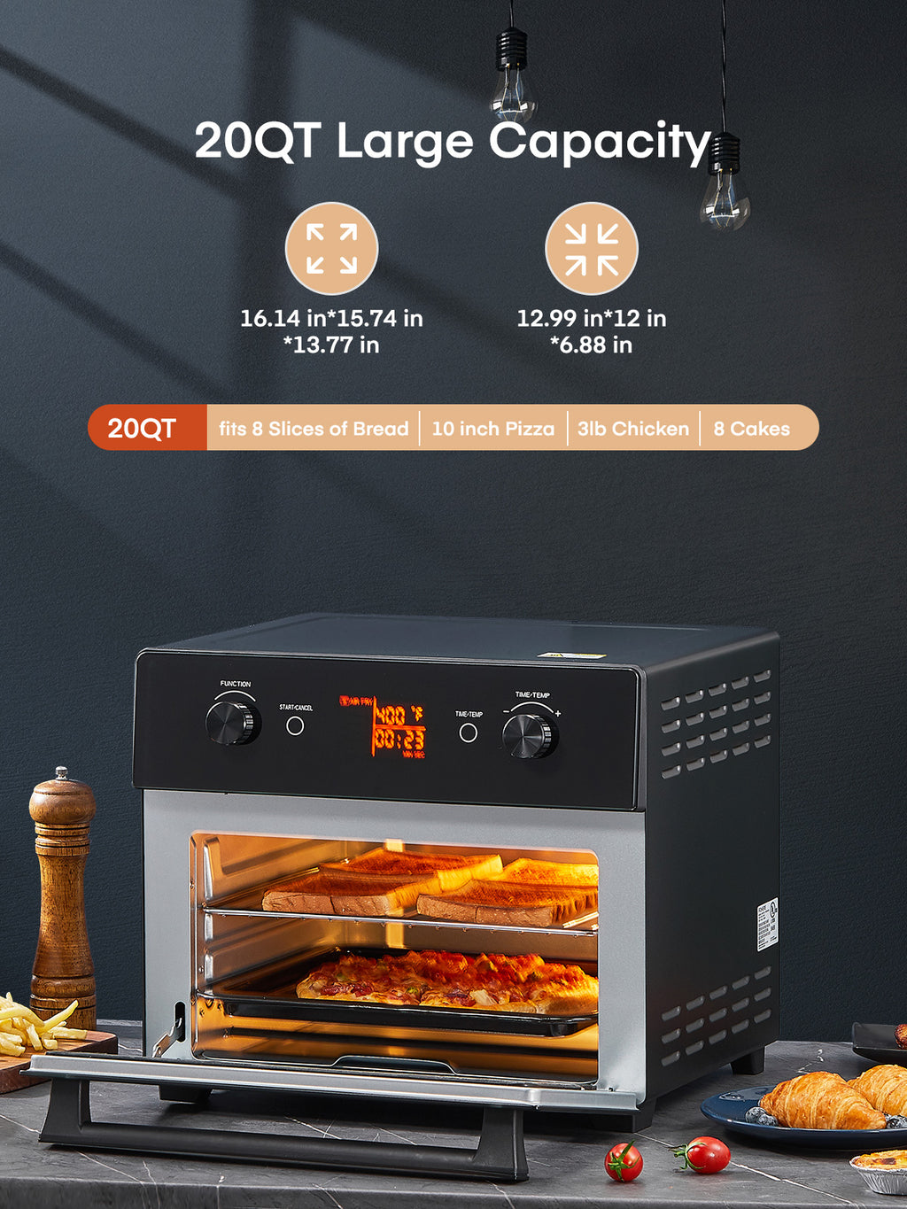 FOHERE Air Fryer Toaster Oven Combo, 20QT Smart Convection Ovens Count ...